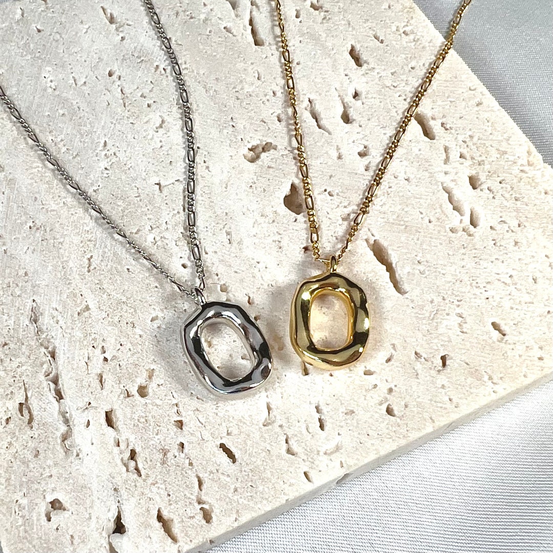 Oval Donut Necklace, Sterling Silver 18K Gold, Dainty Donut Oval ...