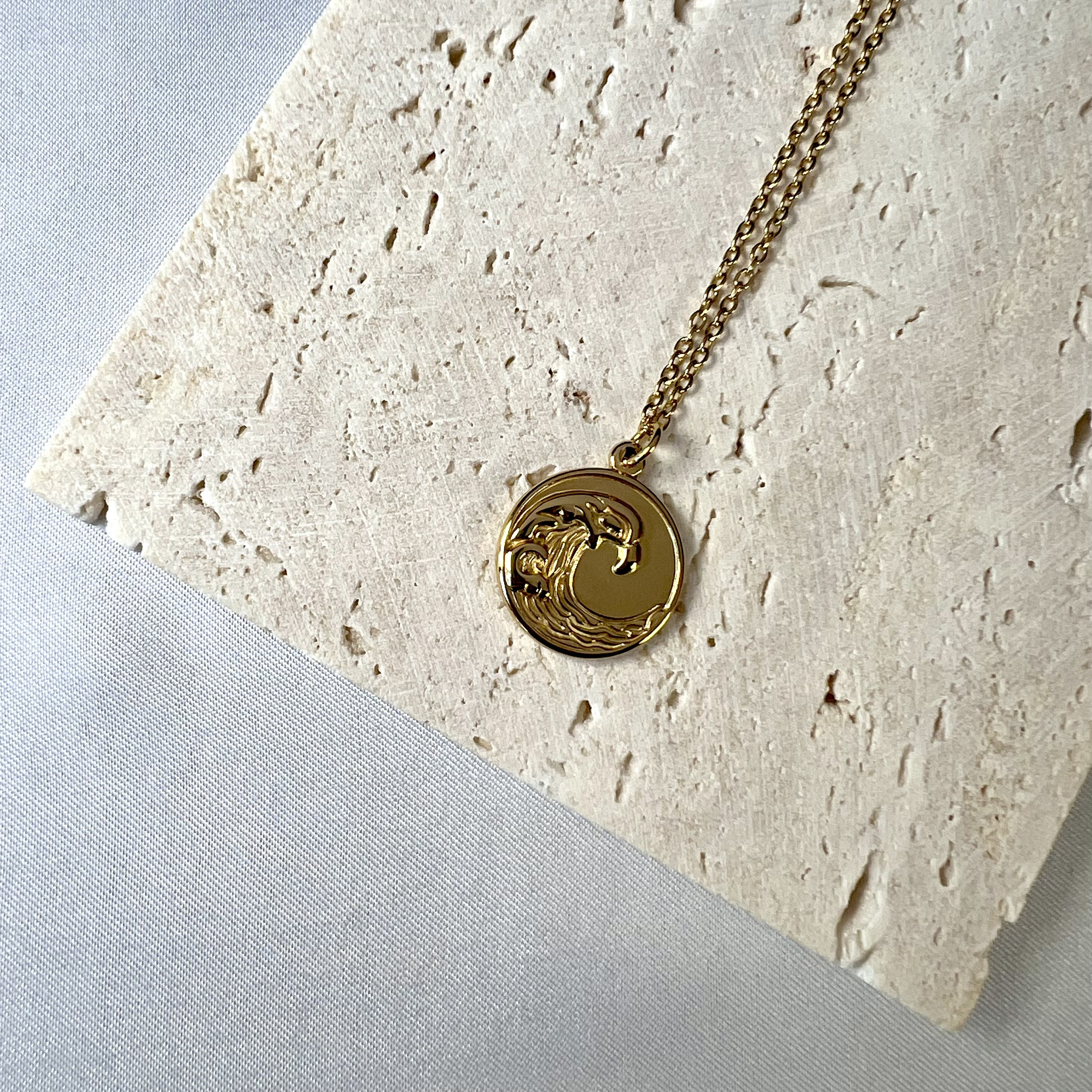 Sea Wave Necklace, 18K Gold Coin Necklace, Ocean Sea Beach Necklace ...