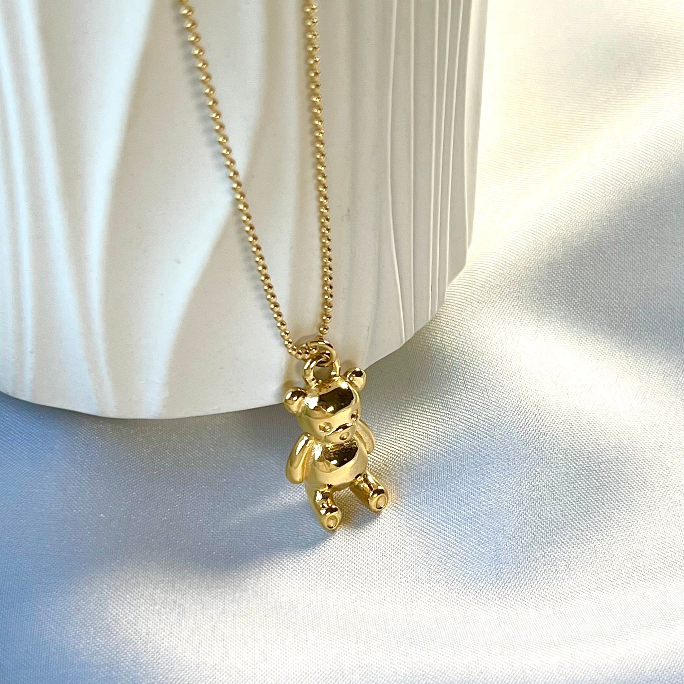 Teddy Bear Necklace, 18K Gold Teddy Bear Pendant Necklace, Cute Gift ...