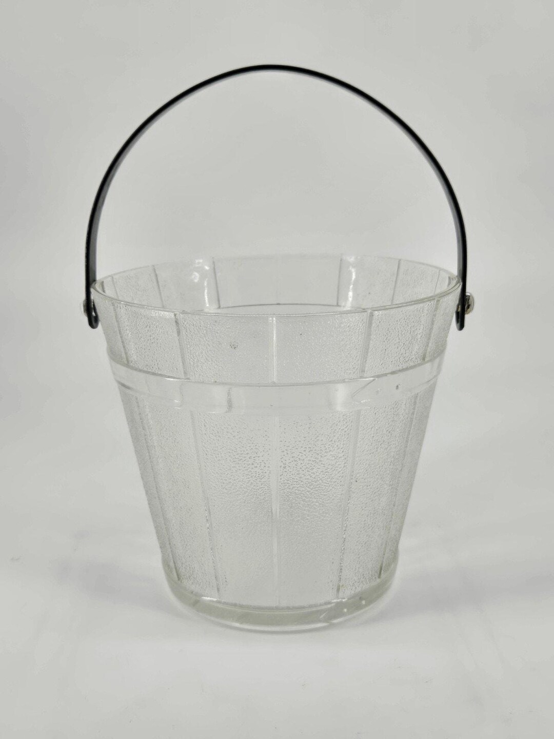 MCM 60s Vintage Glass Oak Barrel Shaped Ice Bucket With Black Metal ...