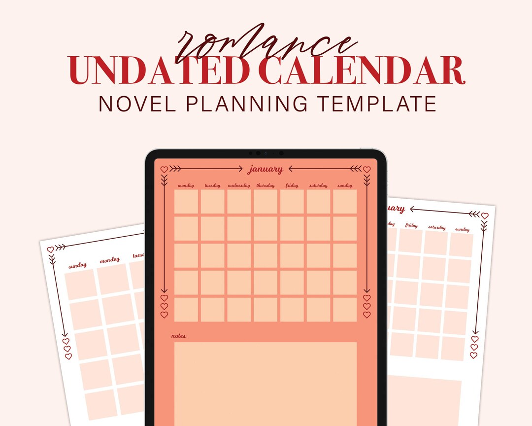 Digital Printable Romance Undated Calendar Template | Story Planning ...