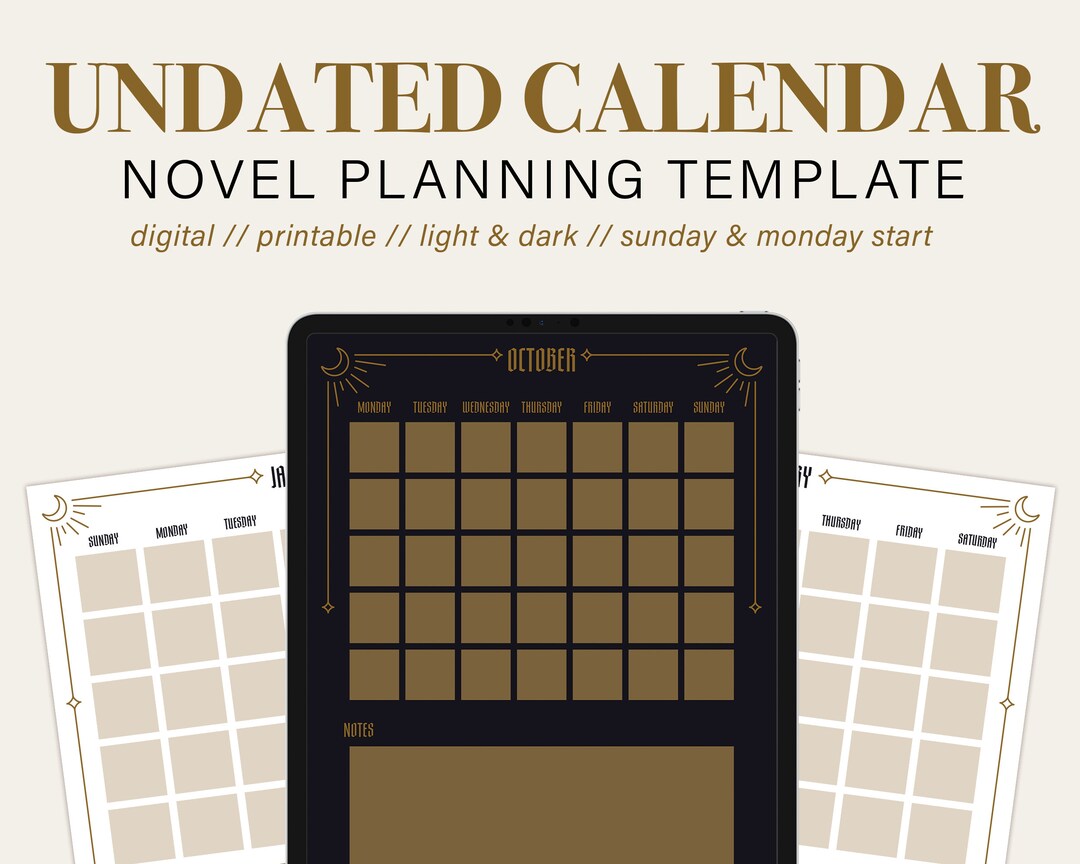 Undated Calendar | Digital Printable Template | Story Planning Novel ...