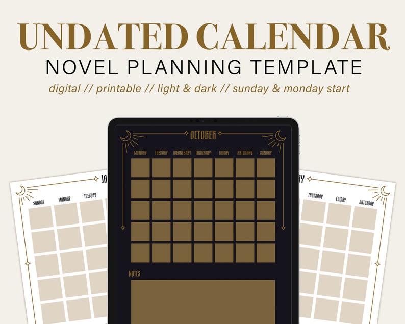 Undated Calendar | Digital Printable Template | Story Planning Novel ...