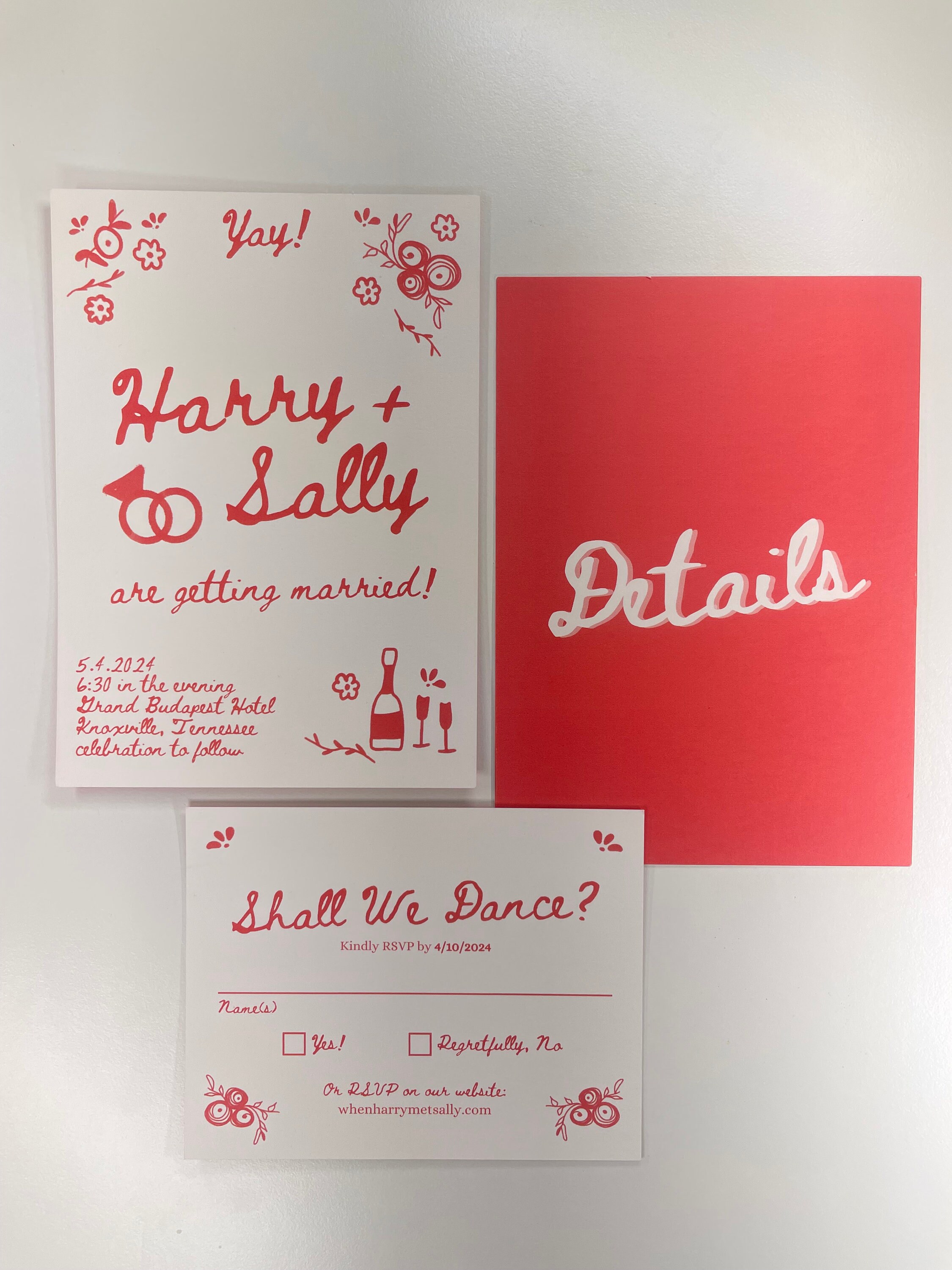 Kitschy Pink and Red Wes Anderson Inspired Wedding Invitation Suite ...