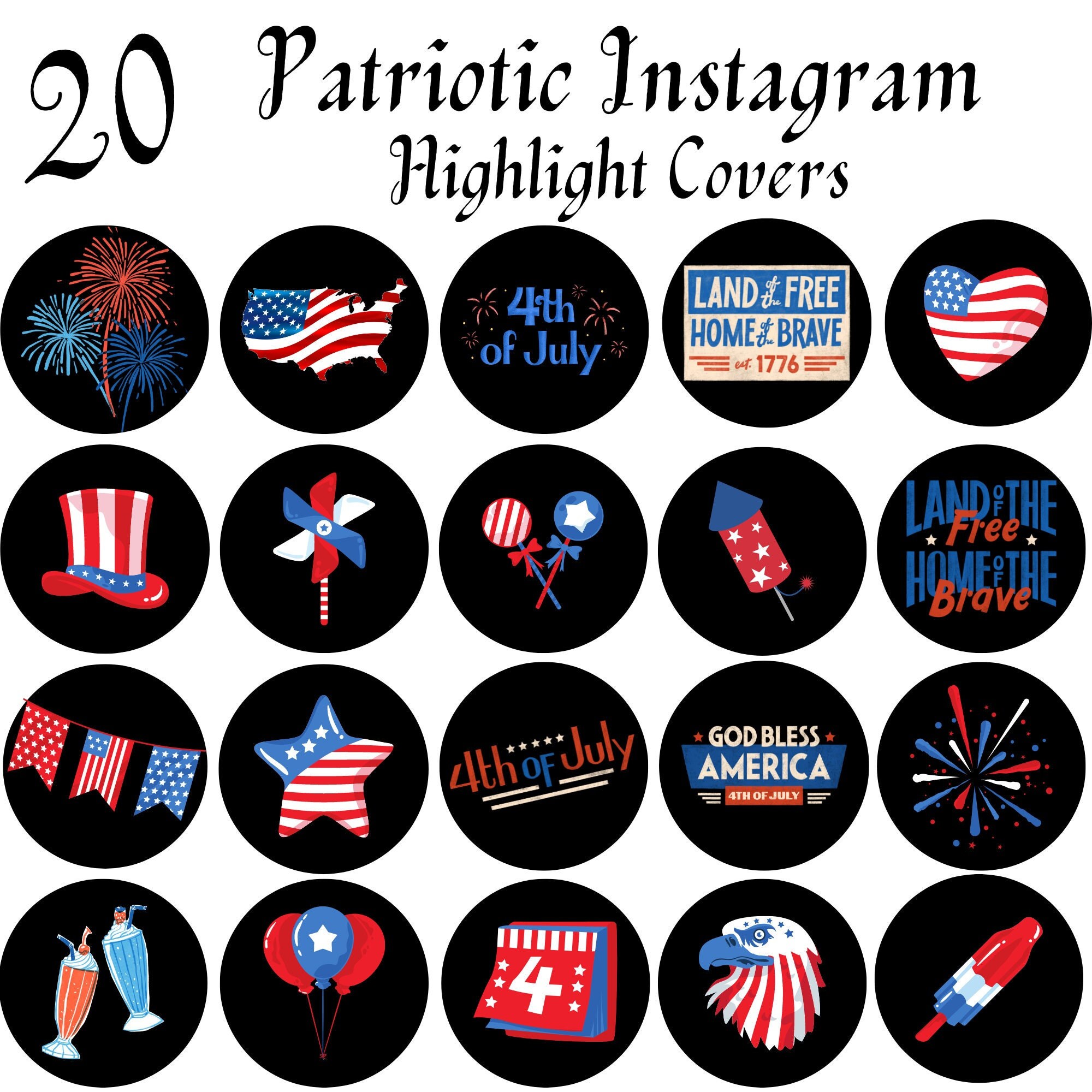20 Patriotic Instagram Highlight Covers | 4th of July | Red, White and ...
