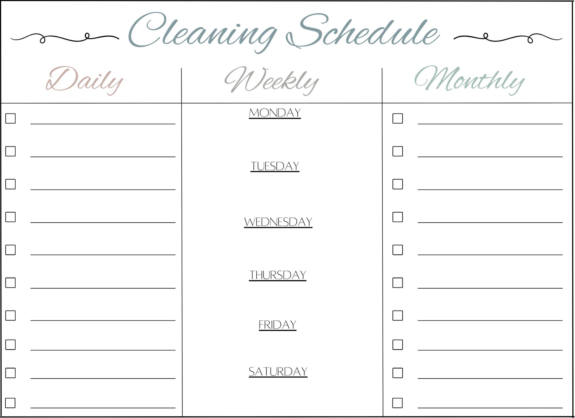 Cleaning Schedule | Daily | Weekly | Monthly | Minimal | Printable ...