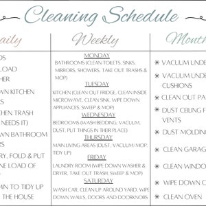 Cleaning Schedule | Daily | Weekly | Monthly | Minimal | Printable ...