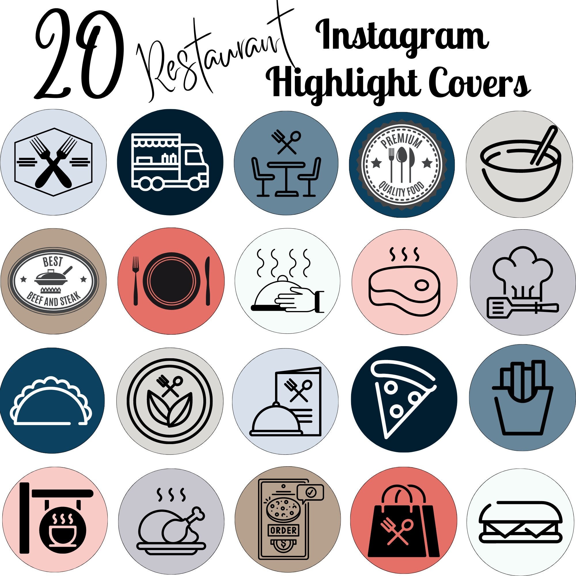20 Restaurant Instagram Highlight Covers | Several Different Colors ...