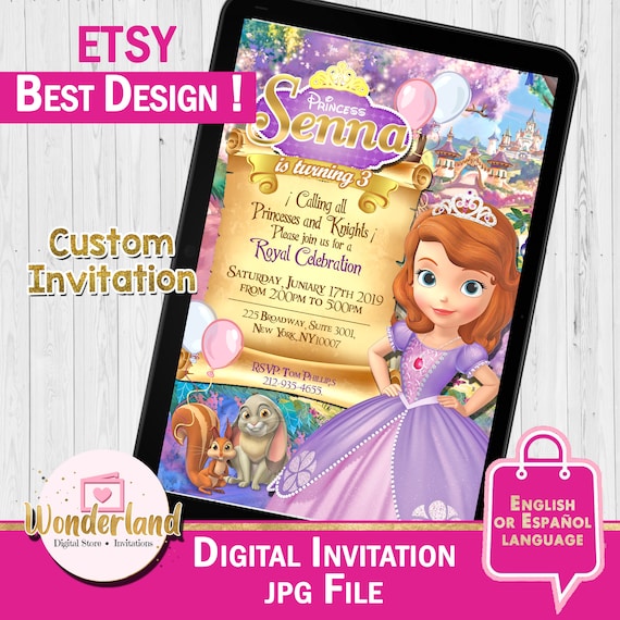 Sofia the First Invitation sofia Birthday Party sofia - Etsy