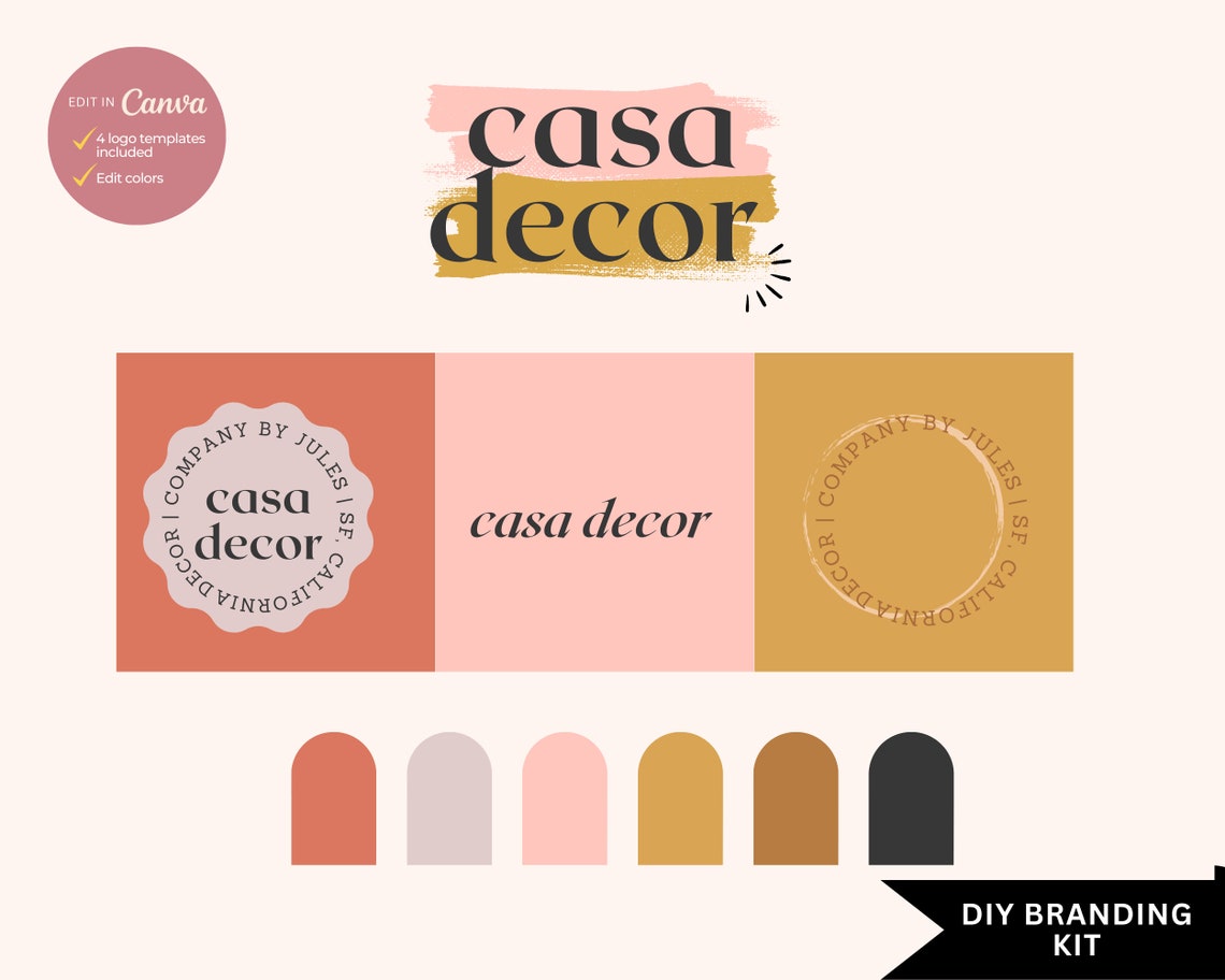 Colourful Pre-made Logo Editable in Canva, Decor Logo, Flower Logo ...