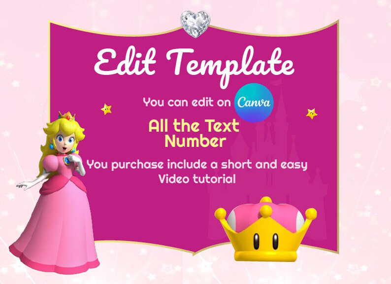 Princess Peach Birthday Invitation | Editable Canva Mario Pink Birthday ...