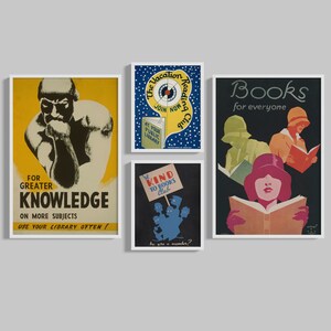 Reading Wall Art, Vintage Posters, Home Library Art Prints, Vintage ...