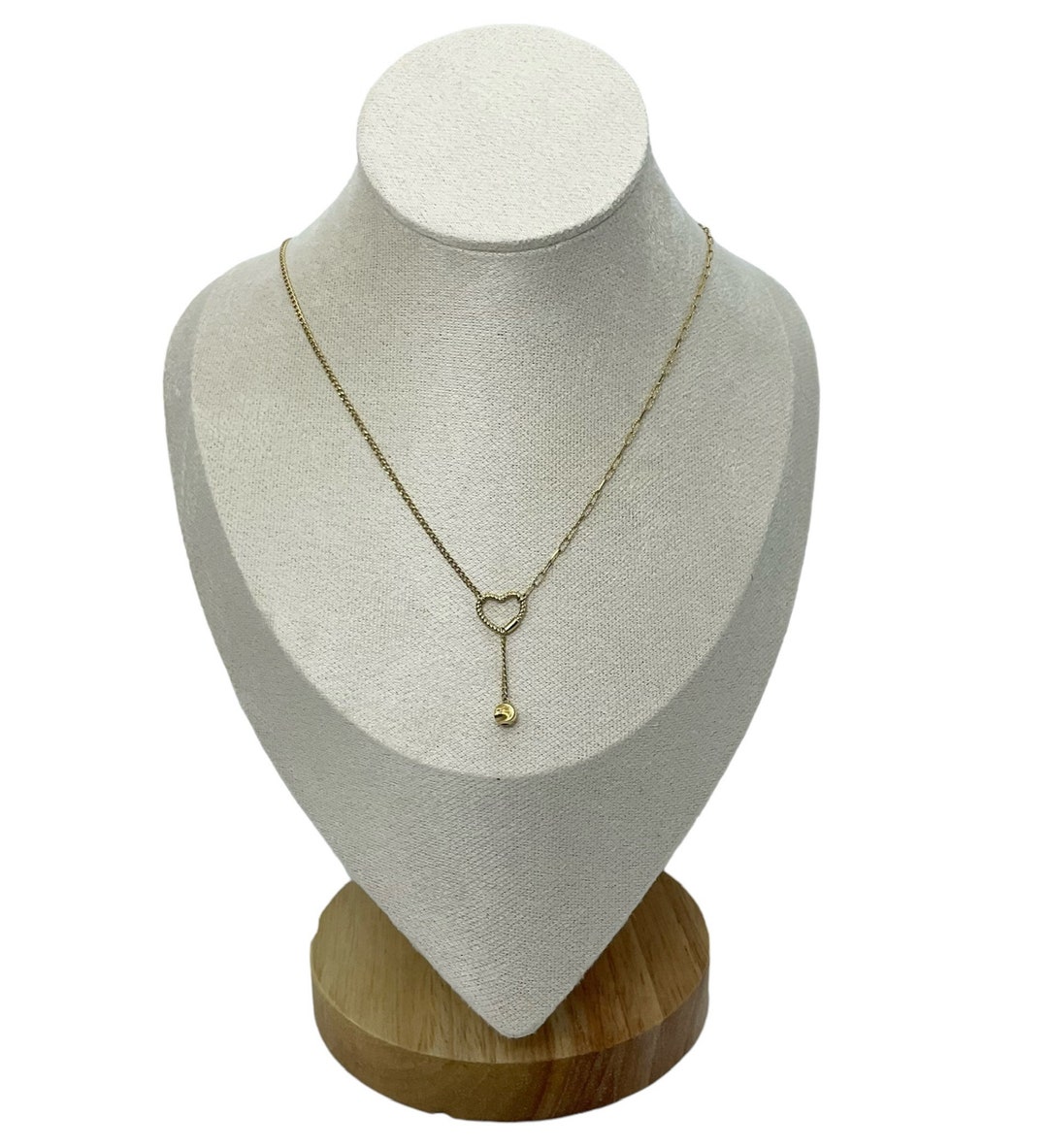 18k Yellow Gold Dangling Heart Pendant Double Chain Paperclip Figaro ...
