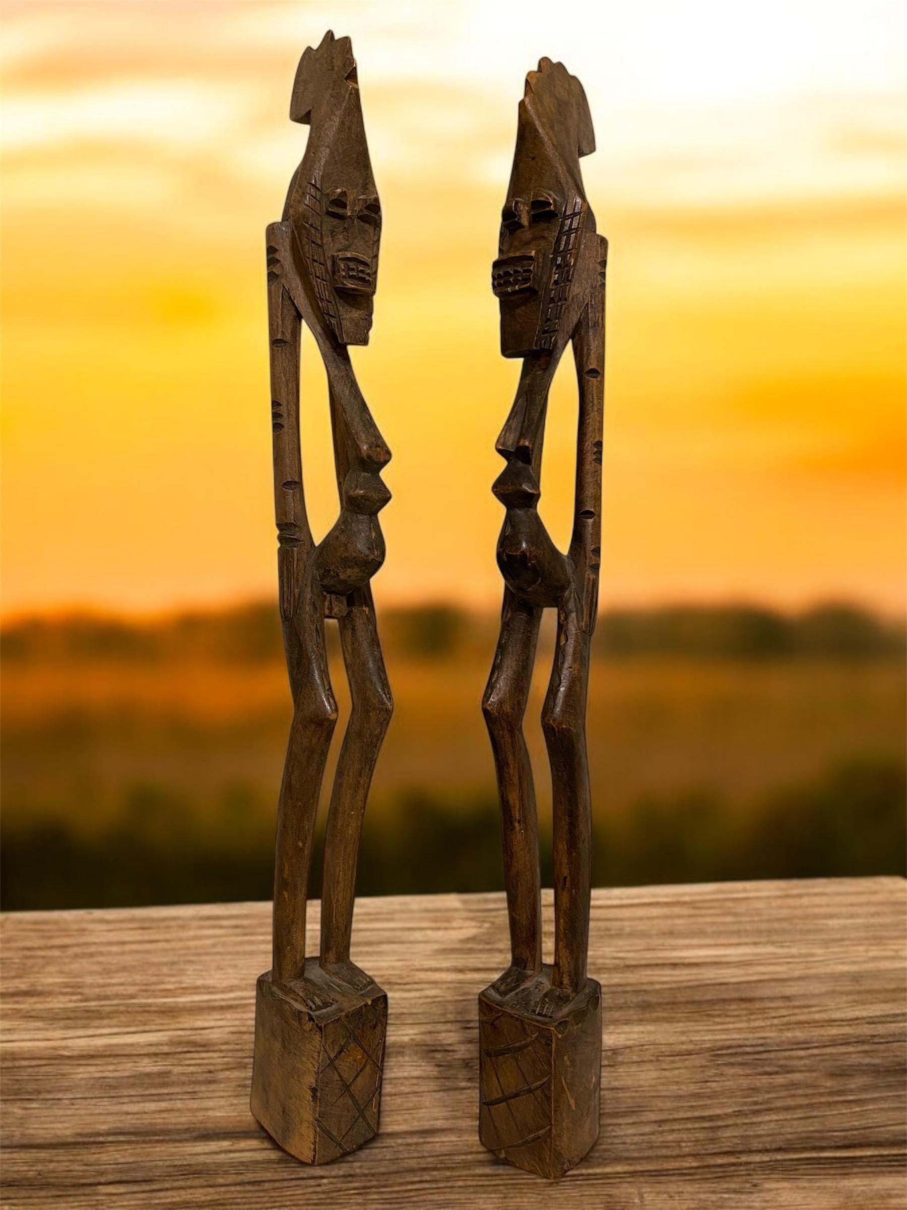 Large Vintage Pair of Senufo-style Wooden Statues - Hand-carved African ...