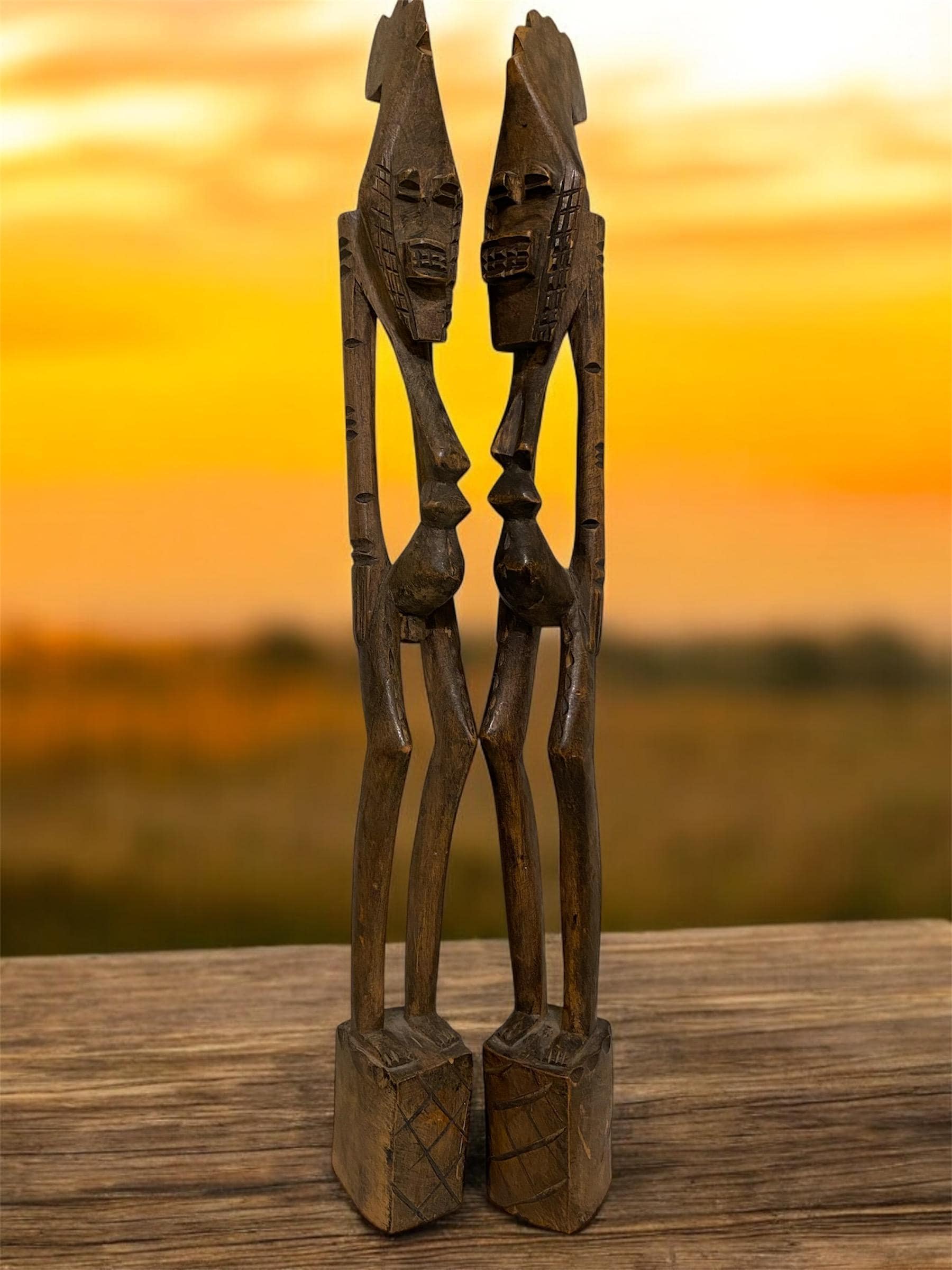 Large Vintage Pair of Senufo-style Wooden Statues - Hand-carved African ...