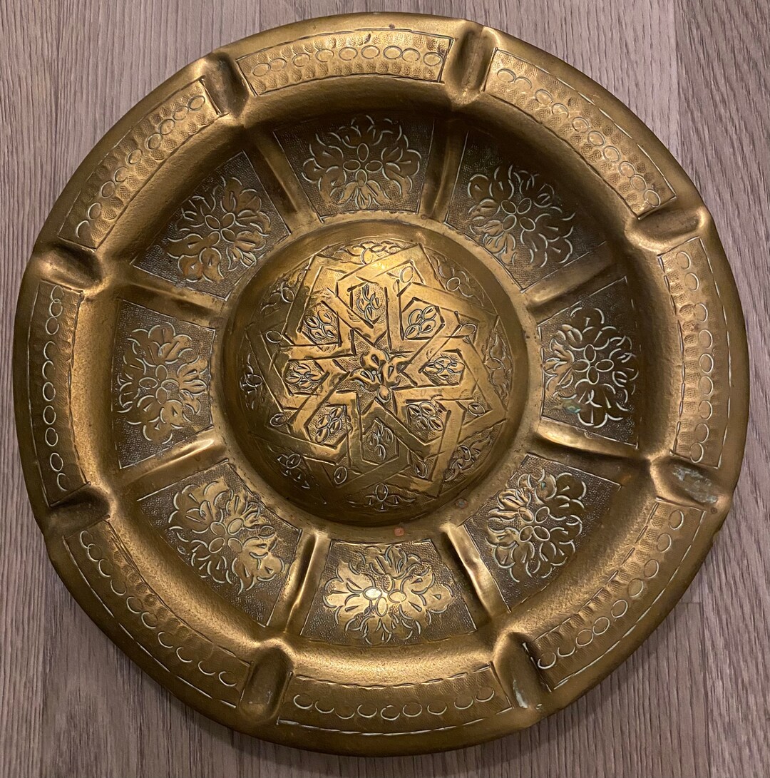 HANDMADE MIDDLE EASTERN Copper Brass Ornate Ashtray Islamic Geometrical ...