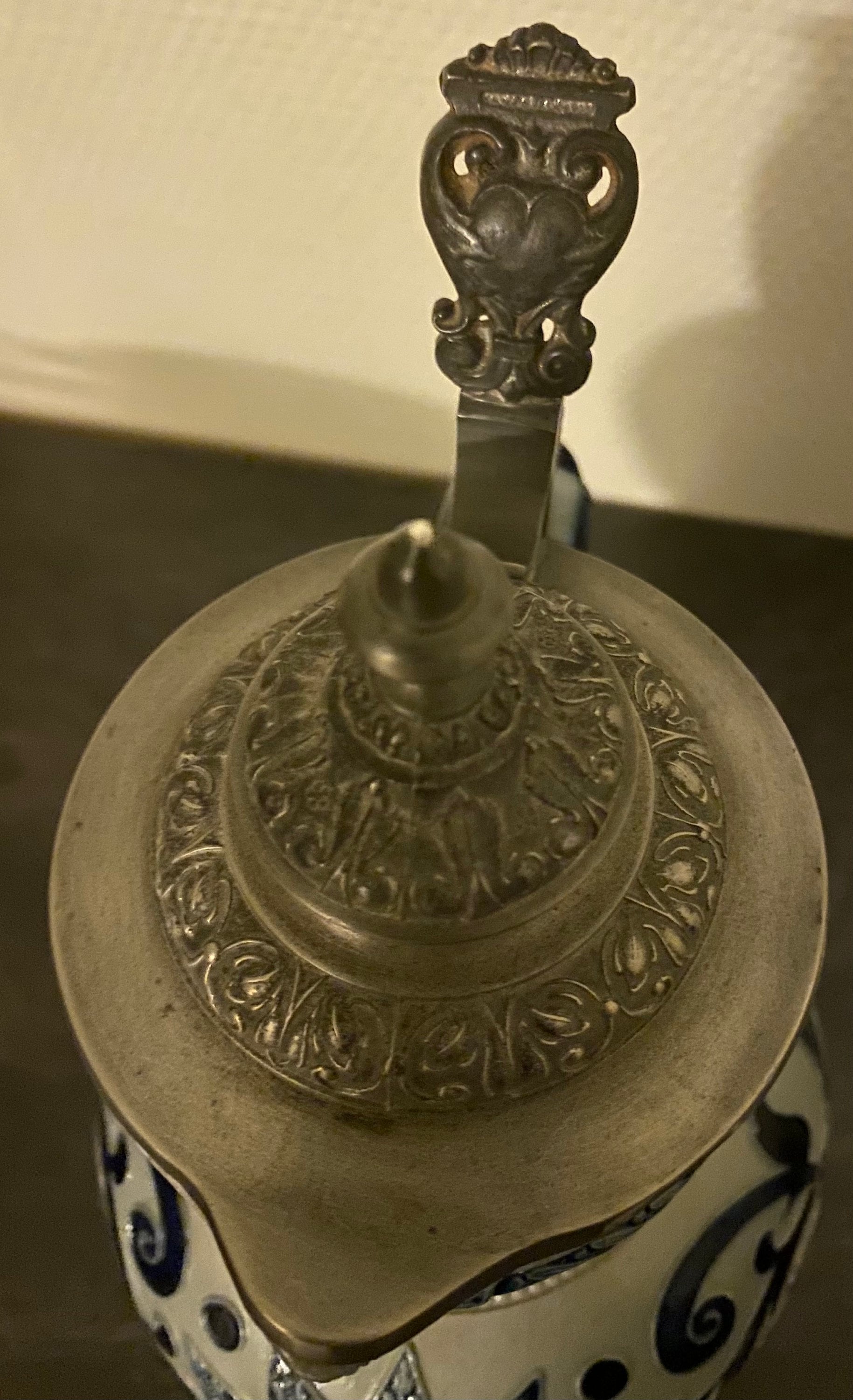 German Antique MARZI RÉMY Ceramic Blue Scrollwork Pewter - Etsy