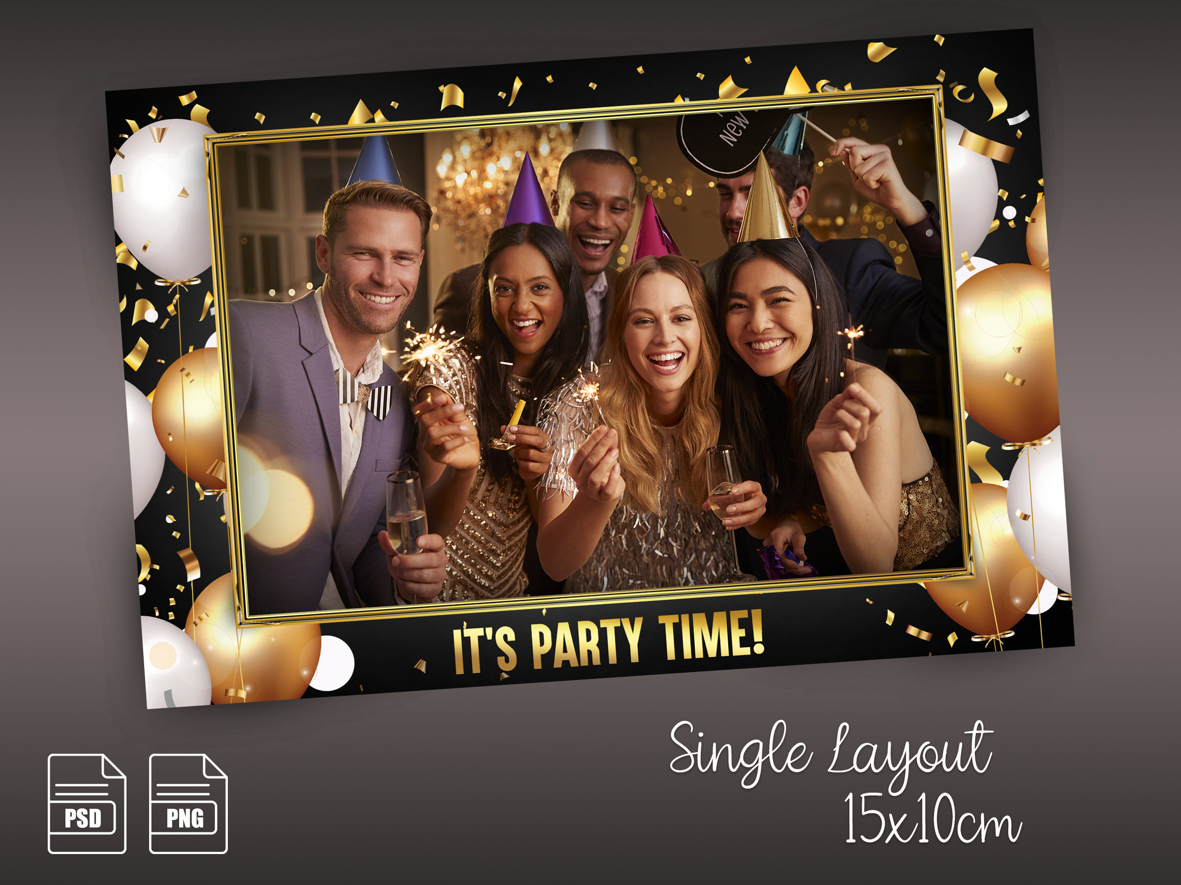 Party Photo Booth Template, 3 Layouts 4x6/10x15, Personalized gold ...