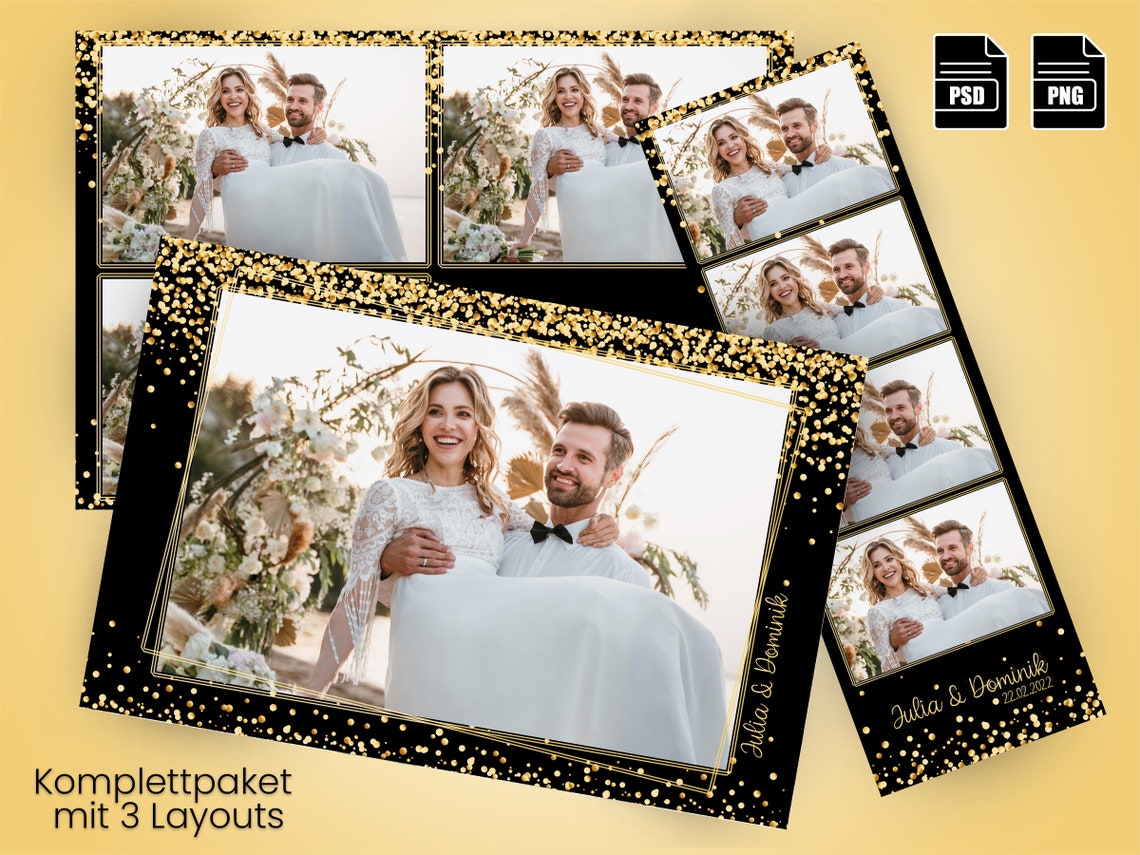 Party Photo Booth Template, 3 Layouts 4x6/10x15, Personalized golden ...