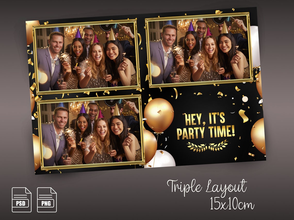 Party Photo Booth Template, 3 Layouts 4x6/10x15, Personalized gold ...
