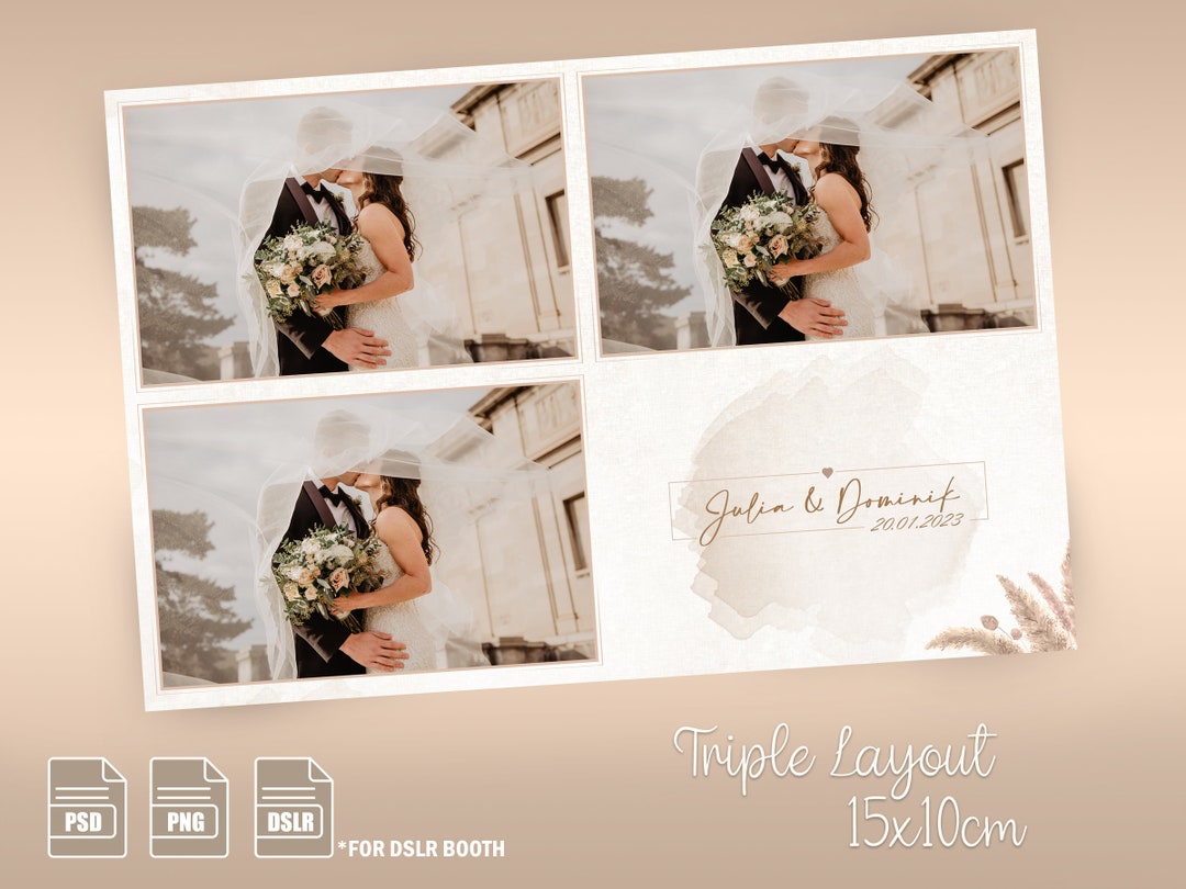 Wedding Photo Booth Template triple, 4x6/10x15, Personalized bohoo ...