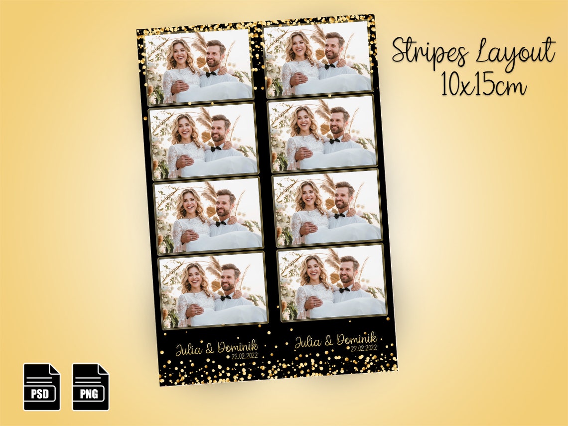 Party Photo Booth Template, 3 Layouts 4x6/10x15, Personalized golden ...