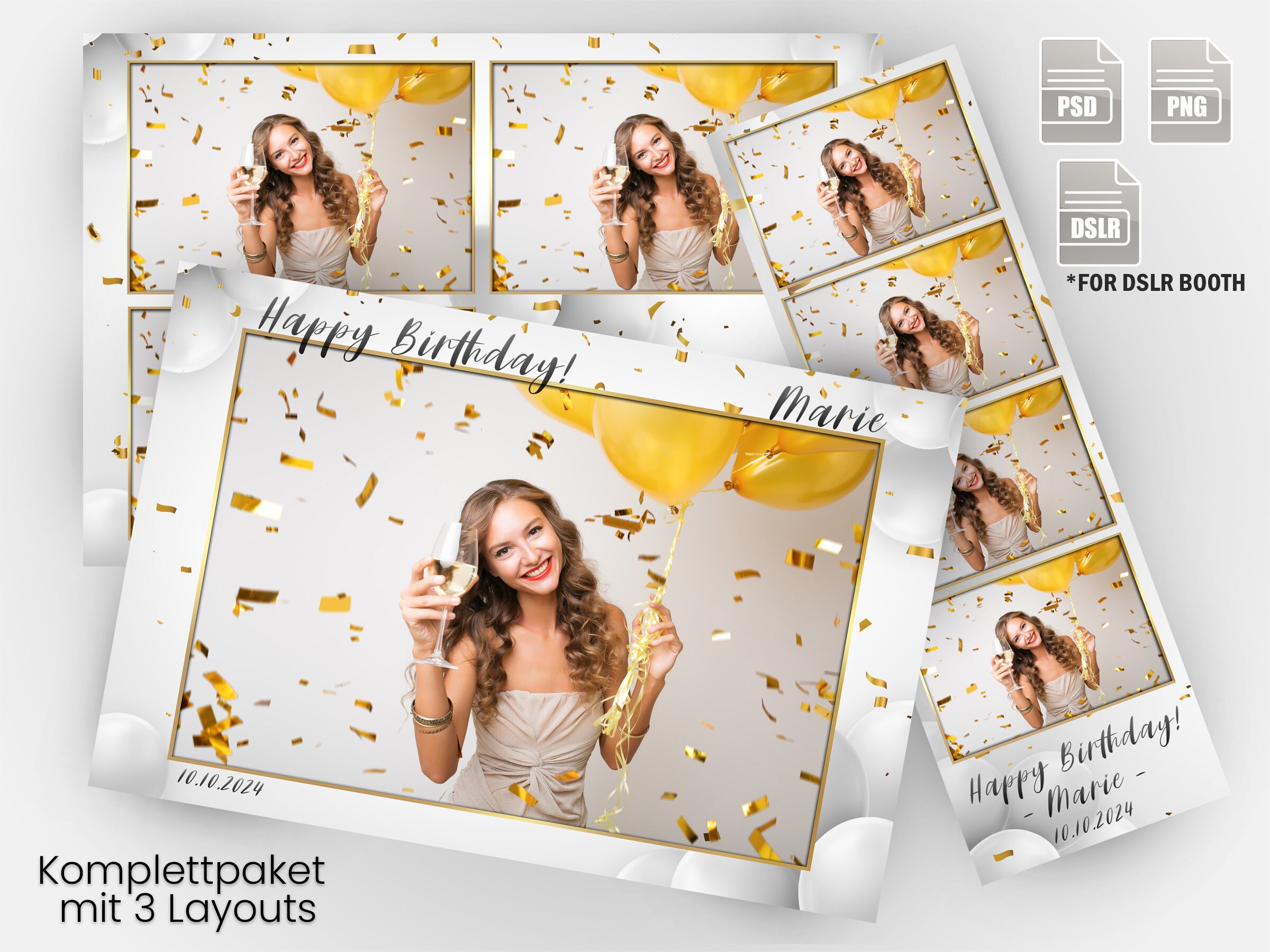 Party Photo Booth Template, Party Photo Booth Template, 3 Layouts, 4x6/10x15, Personalized white ...