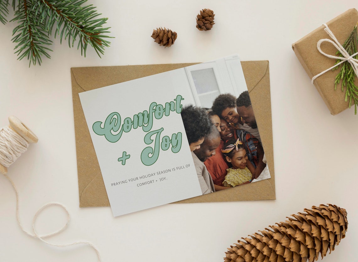 Retro Photo Card Template Retro Christmas Template Customizable Retro ...