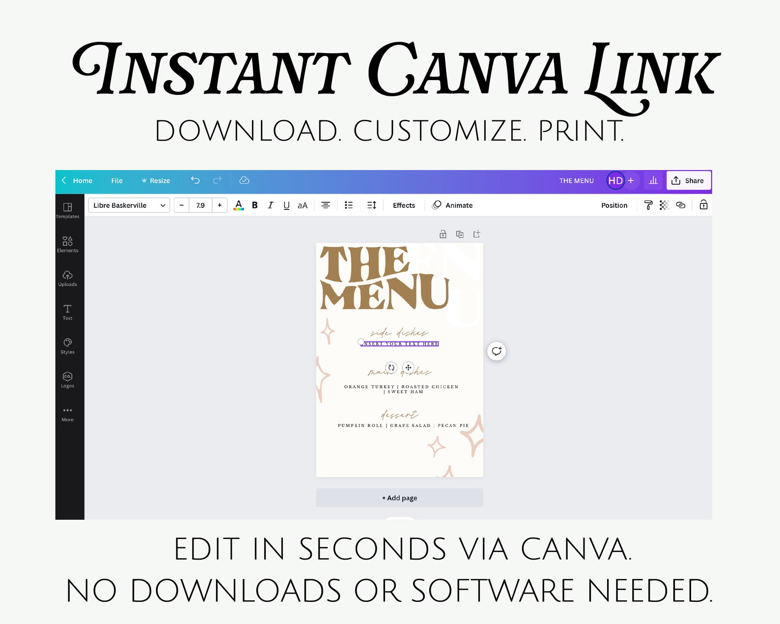 Retro Fall Menu | Customizable Menu | Edit With CANVA - Etsy