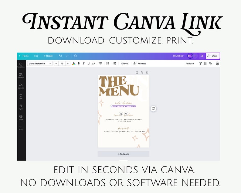 Retro Fall Menu | Customizable Menu | Edit With CANVA - Etsy