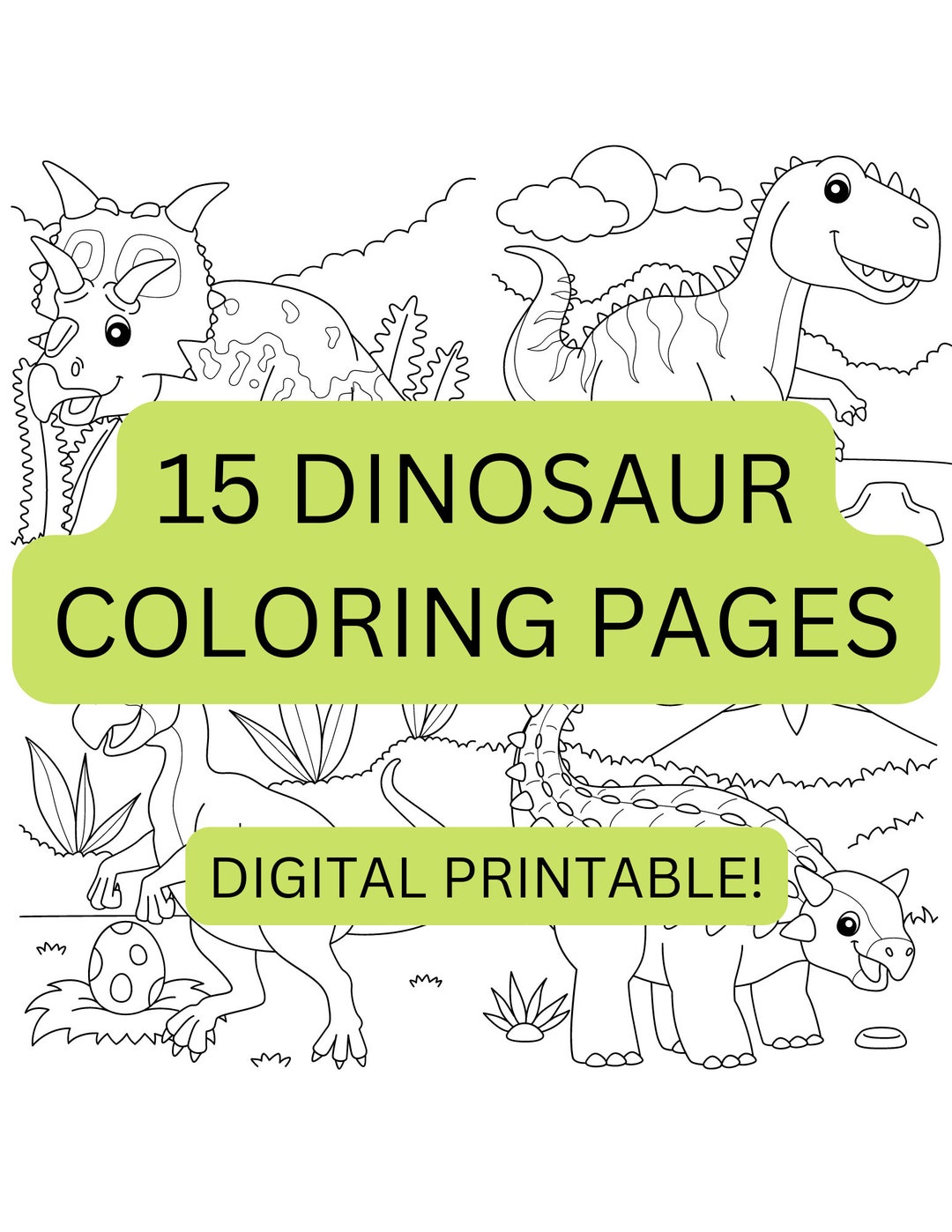 15 Printable Dinosaur Coloring Pages for Kids to Color Digital Download ...