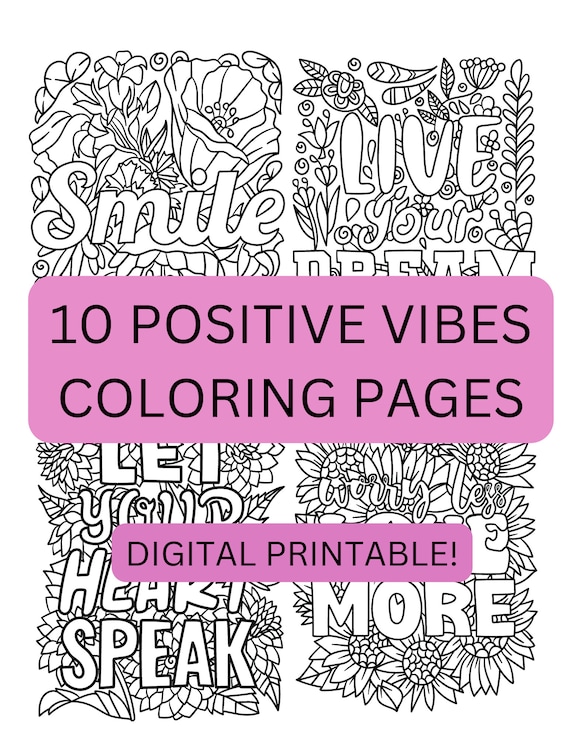 10 Positive Vibes Only Adult Coloring Pages Digital Download - Etsy
