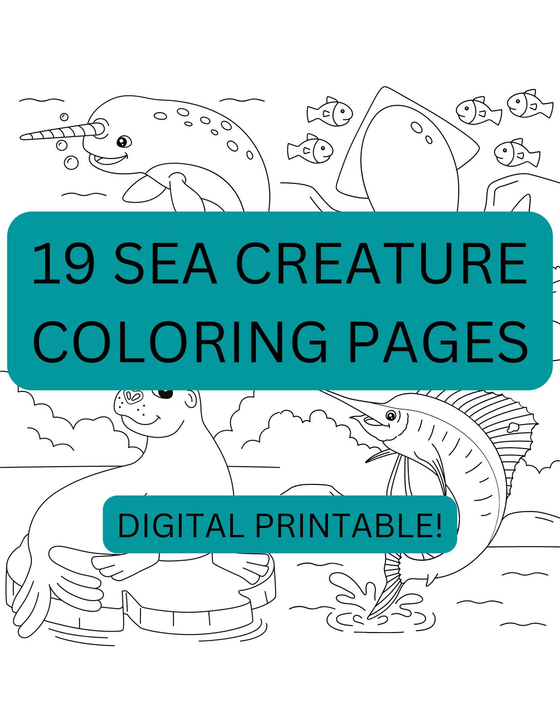 19 Printable Sea Creature Ocean Animals Coloring Pages for - Etsy