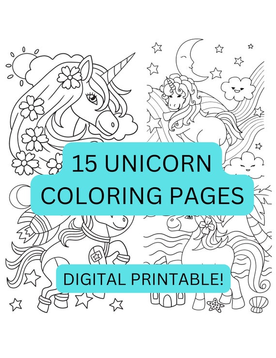 15 Printable Unicorn Coloring Pages for Kids to Color Digital - Etsy