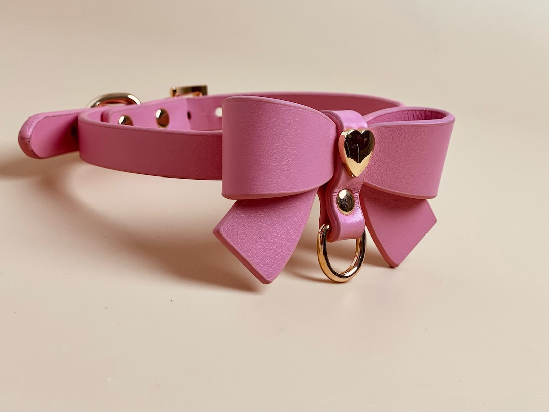 Pink Bow Collar for Bondage,leather Choker With Bow Design for Women ...
