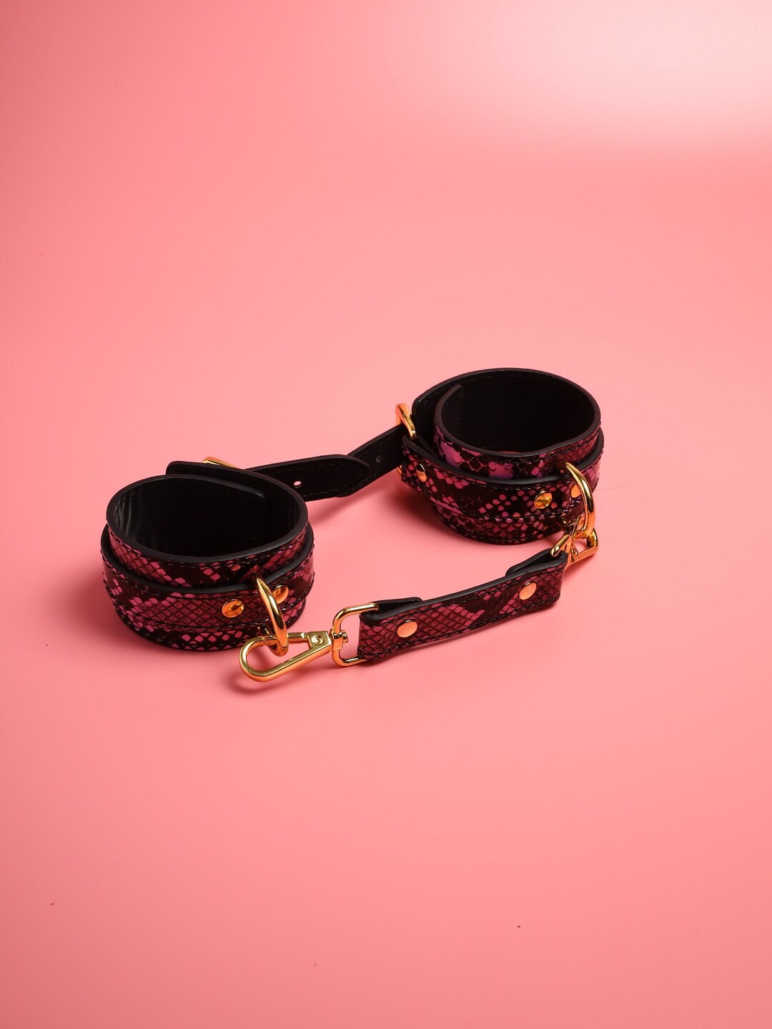 Python Embossed Handcuffs With Connector Black/purple Cuffs - Etsy