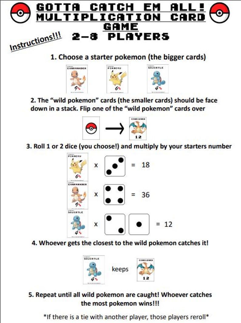 Pokemon Multiplication Card Game - Etsy