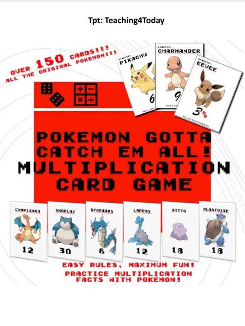 Pokemon Multiplication Card Game - Etsy