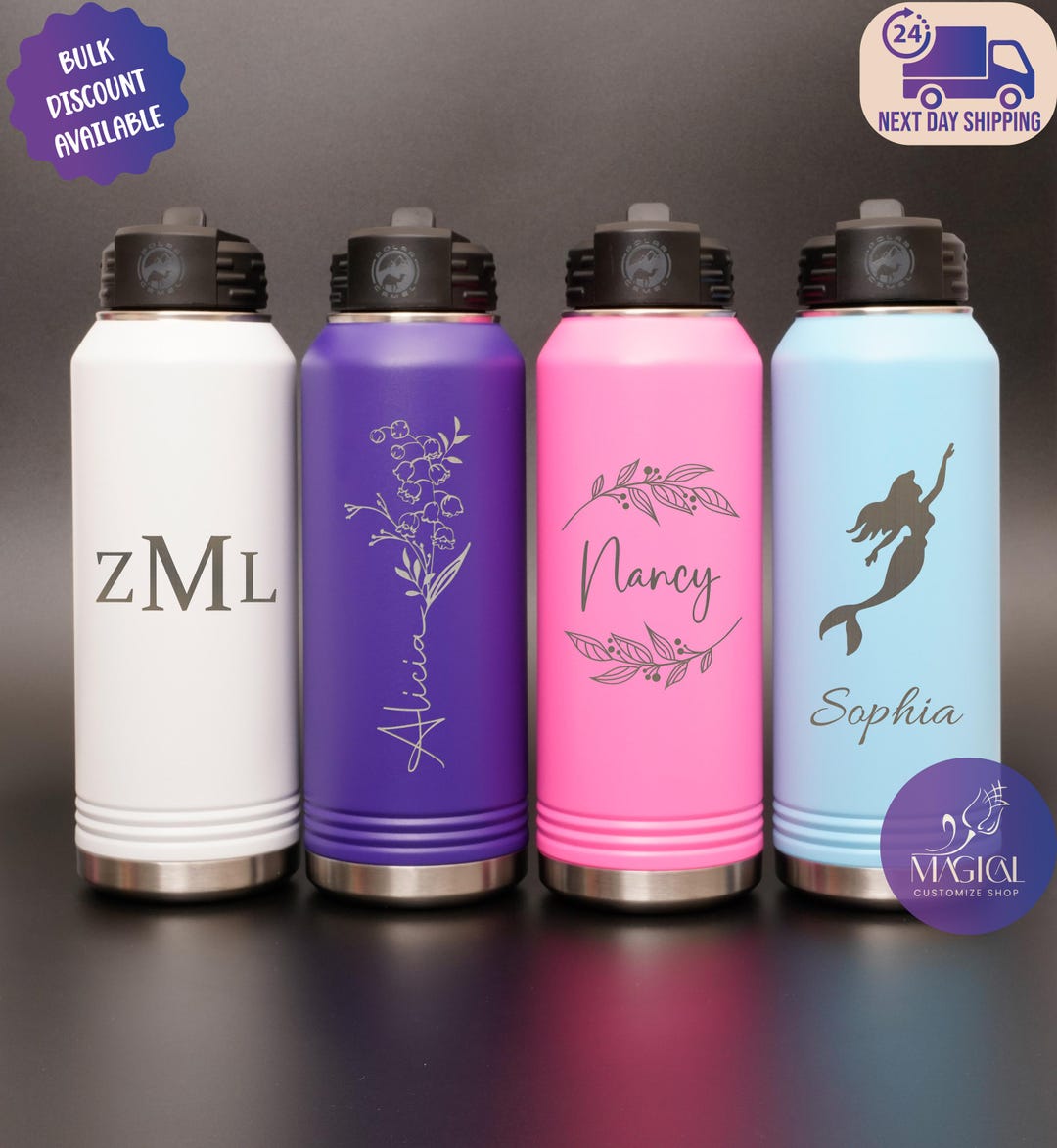 Custom Logo Laser Engraved Water Bottle, Personalized Water Bottle ...