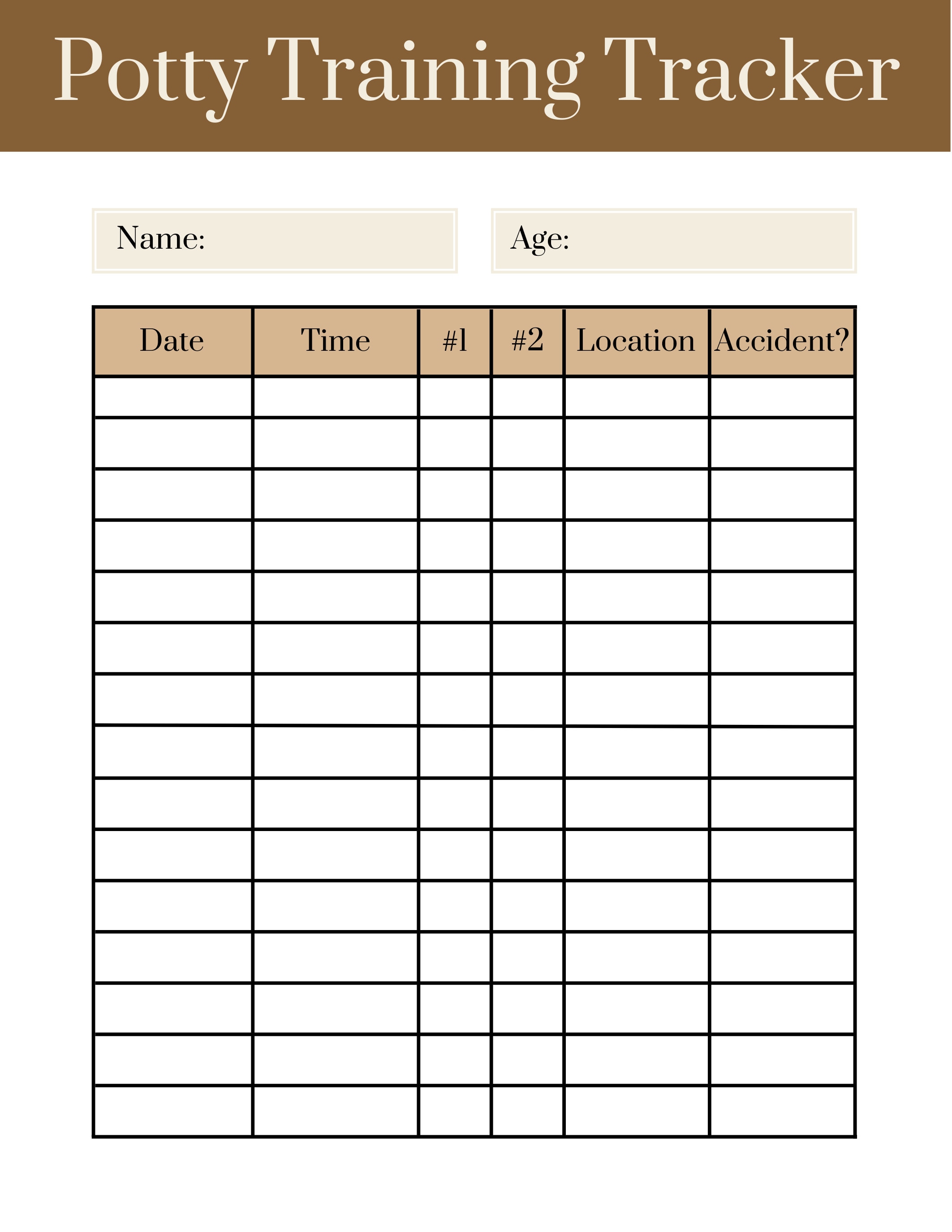 Puppy Potty Training Tracker, House Training Checklist, Puppy Potty ...