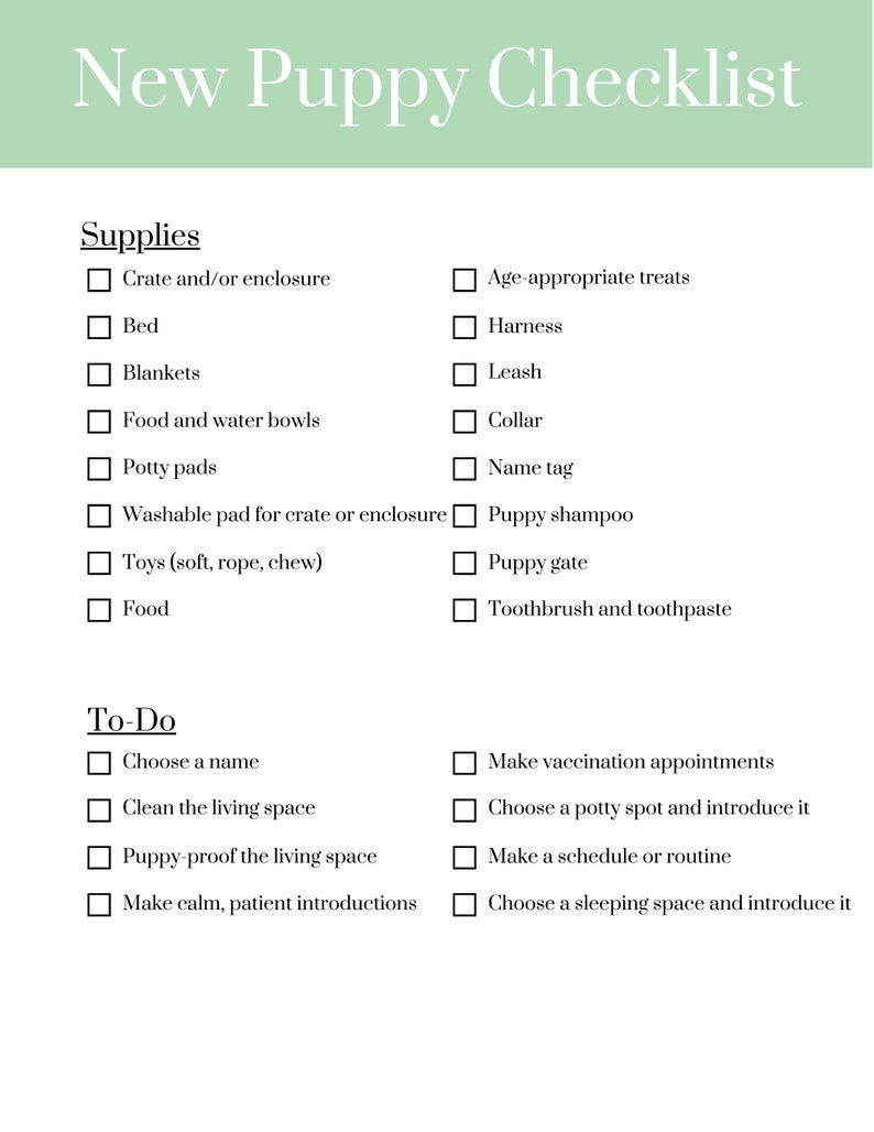 Printable New Puppy Checklist, Puppy Checklist, Bringing Home Puppy ...