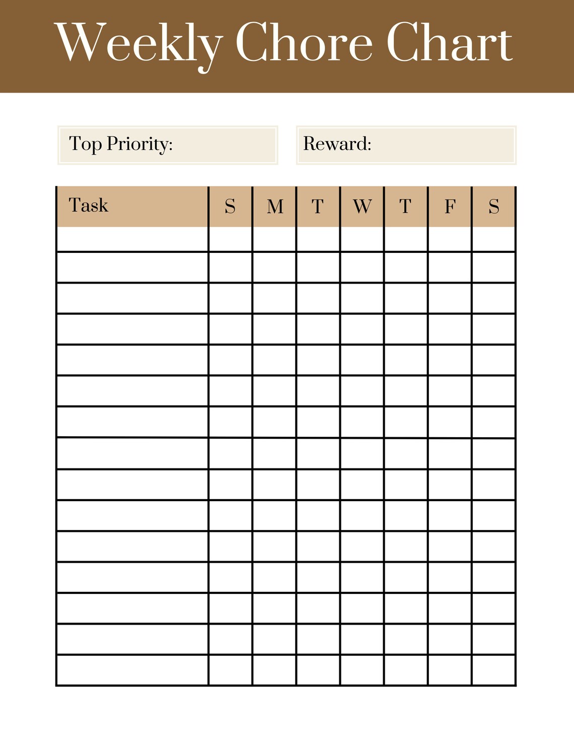 Modern Weekly Chore Chart, Neutral Chore Chart, Weekly Chore Chart ...