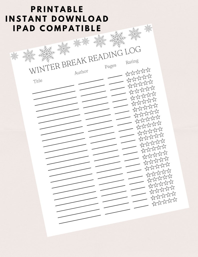 Winter Break Reading Log | Kids Reading Log | Printable Book Log ...