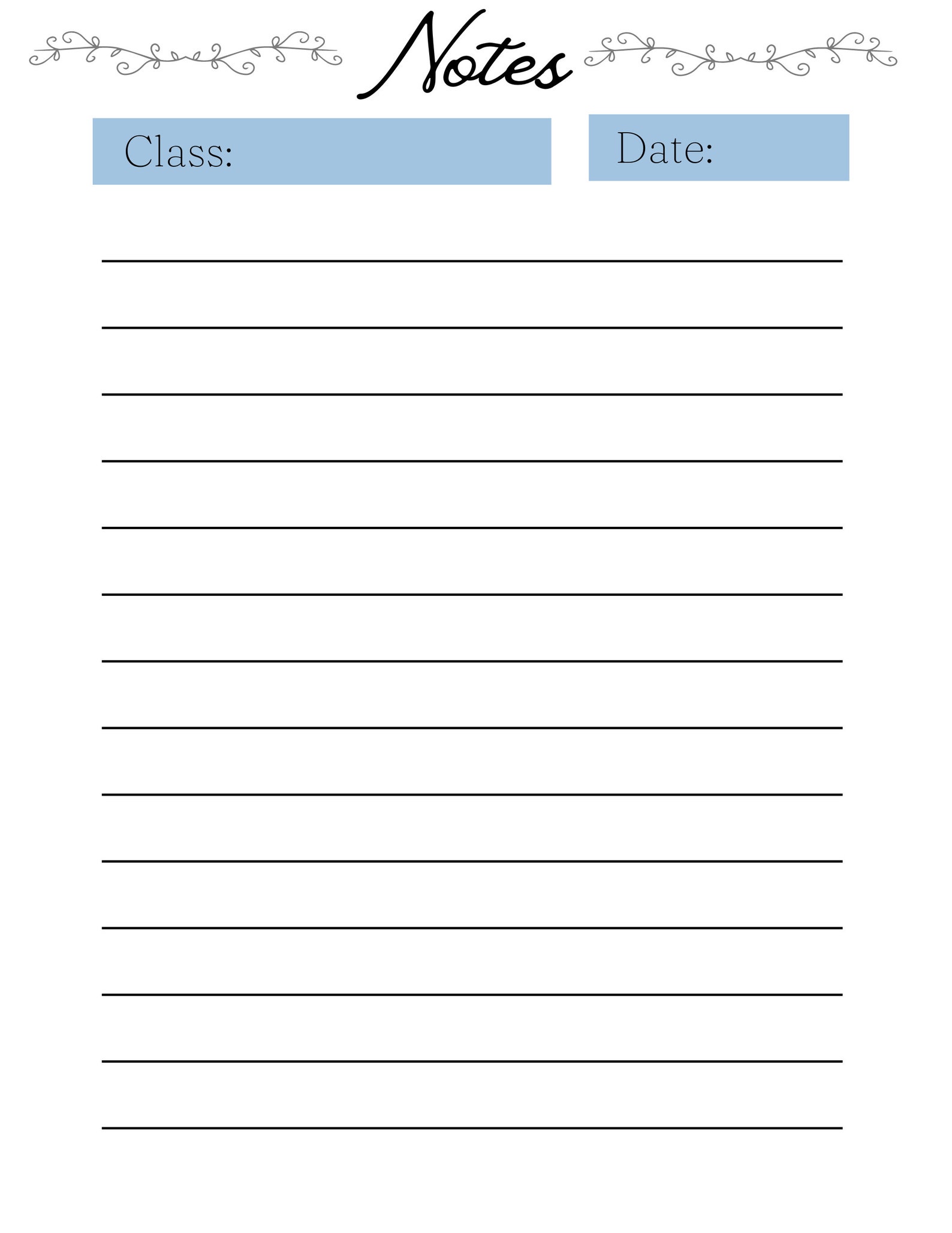 Class Notes, Notes, Note Sheet, Printable Note Sheet, Lined Note Paper ...