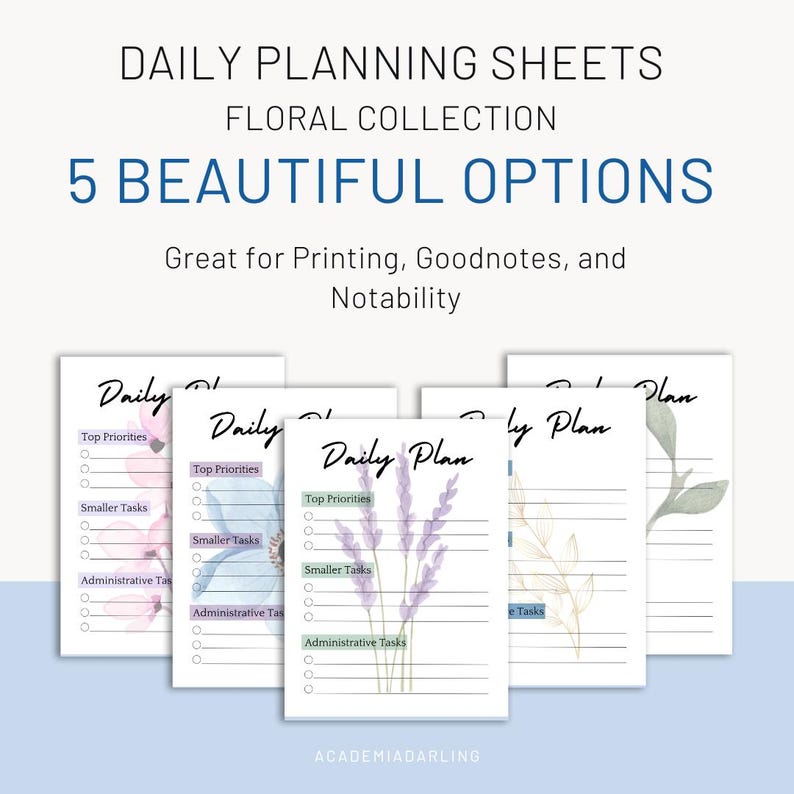 Daily Priority Planner | Printable Daily Planner | Simple Floral Daily ...