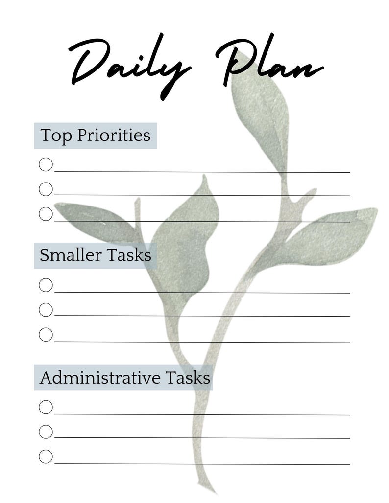 Daily Priority Planner | Printable Daily Planner | Simple Floral Daily ...