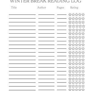 Winter Break Reading Log | Kids Reading Log | Printable Book Log ...