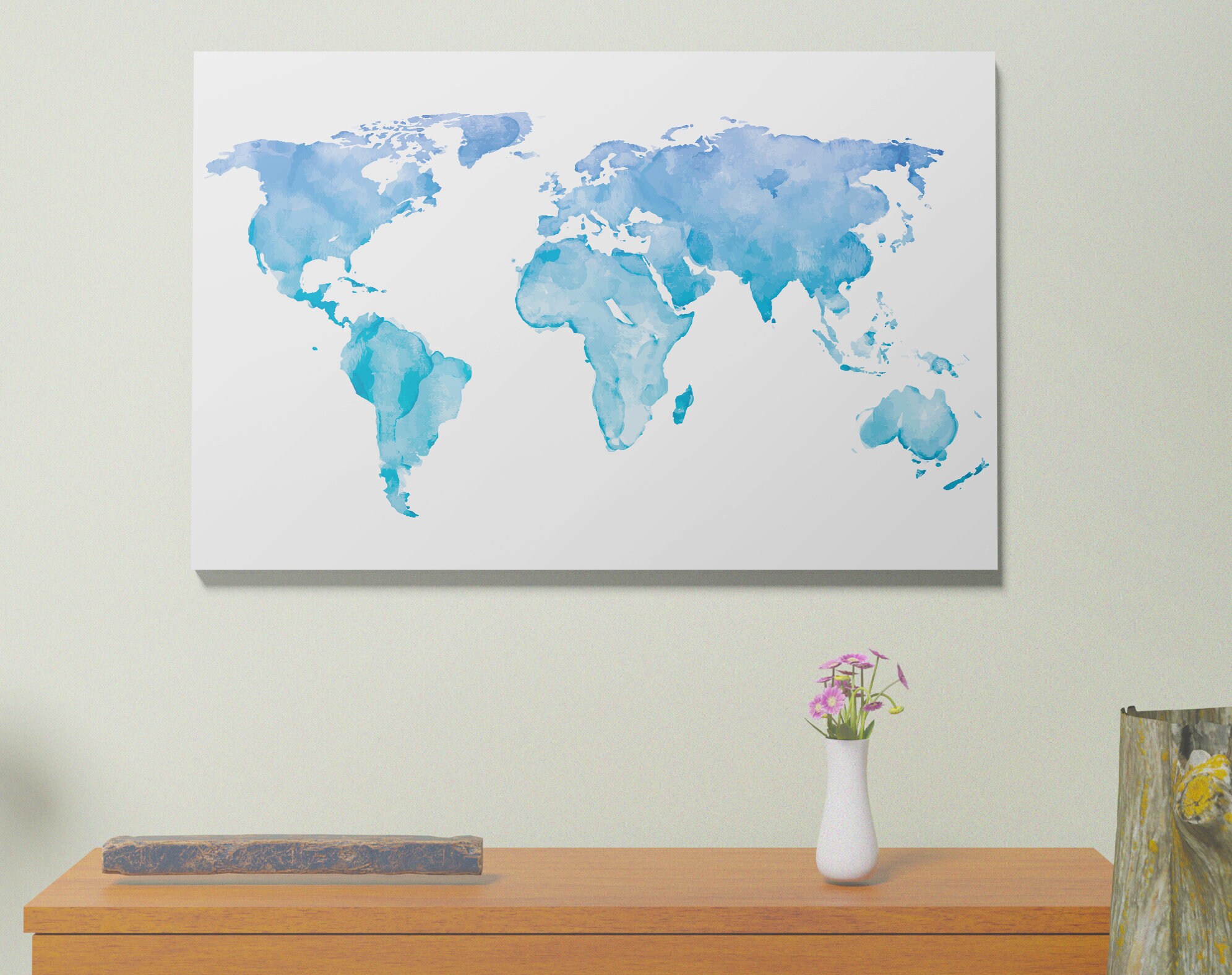Blue Watercolor Map, Watercolor World Map, Blue World Map, World Map ...
