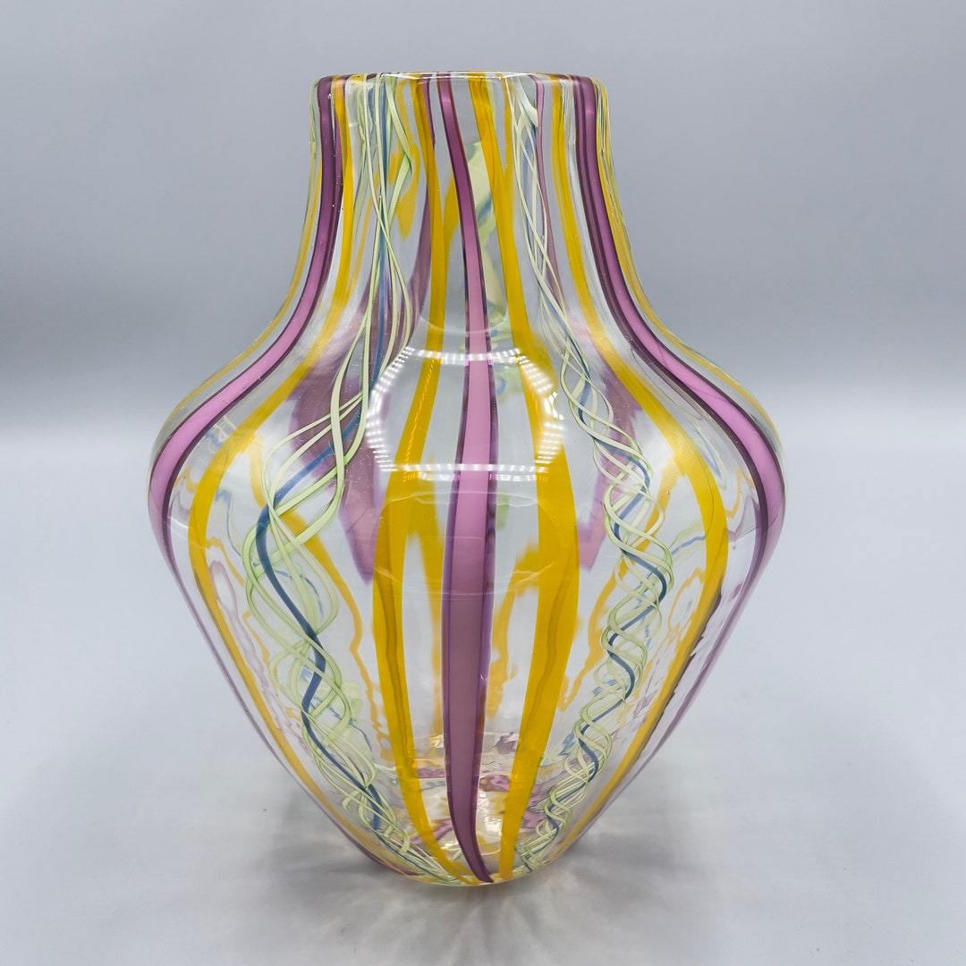 Gold, Purple, Green/blue Ballotini Cane Vase | Hand Blown Glass - Etsy