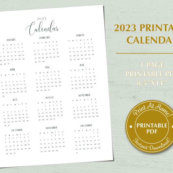 2023 One Page Printable Calendar - Etsy